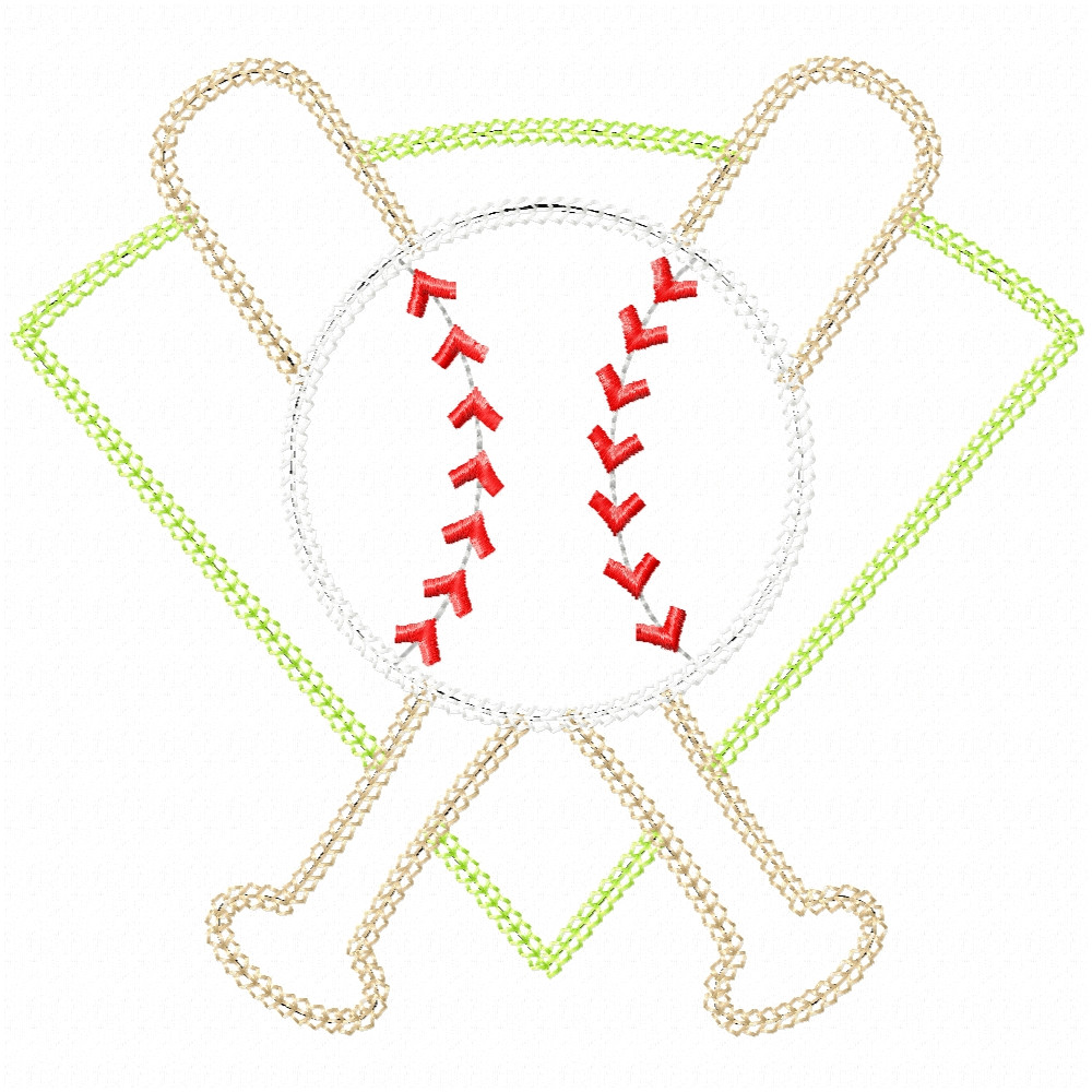 Baseball and Bats Applique Embroidery Machine Design