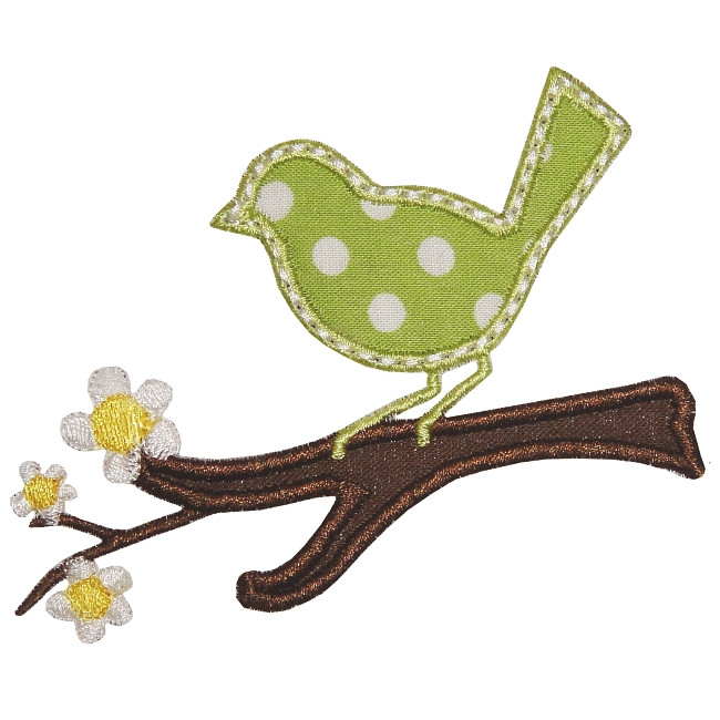 Perched Bird Applique Embroidery Machine Design