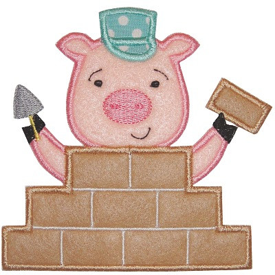 Brick Pig Applique Embroidery Machine Design