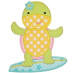 Surfing Turtle Applique Embroidery Machine Design