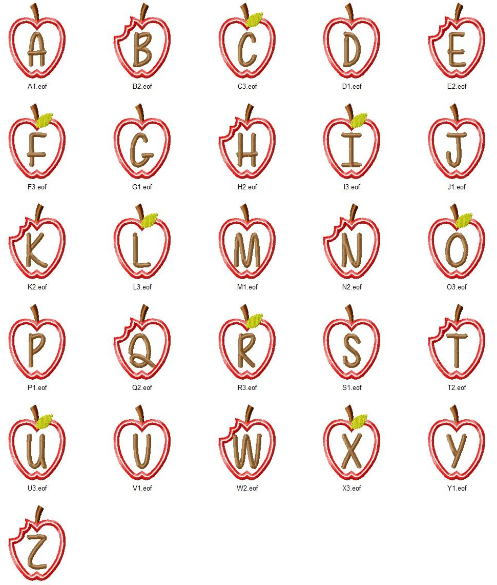 Tiny Apple Alphabet Font Machine Embroidery Design For Back to School