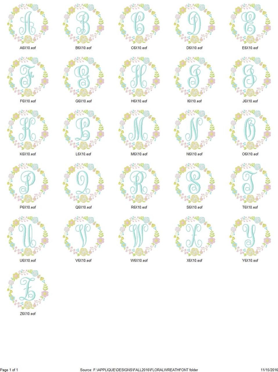 Floral Wreath Alpha Embroidery Machine Design