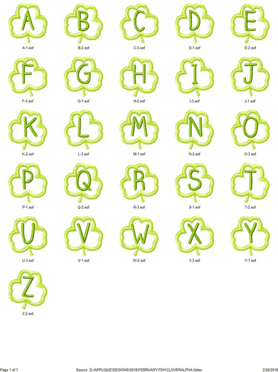 Tiny Clover Alphabet Embroidery Machine Design