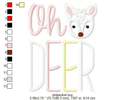 Oh Deer Applique Embroidery Machine Design