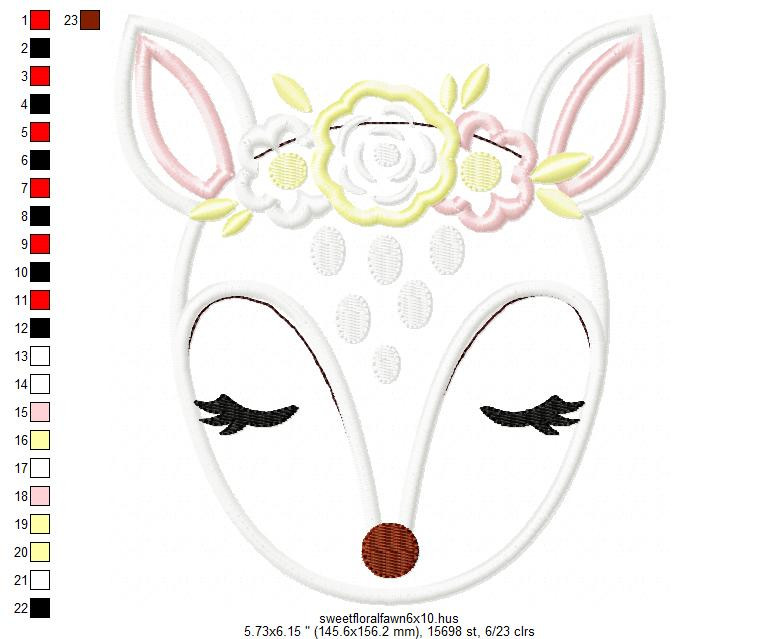Sweet Fawn Applique Embroidery Machine Design