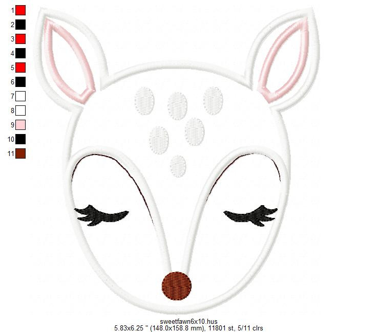 Sweet Fawn Applique Embroidery Machine Design