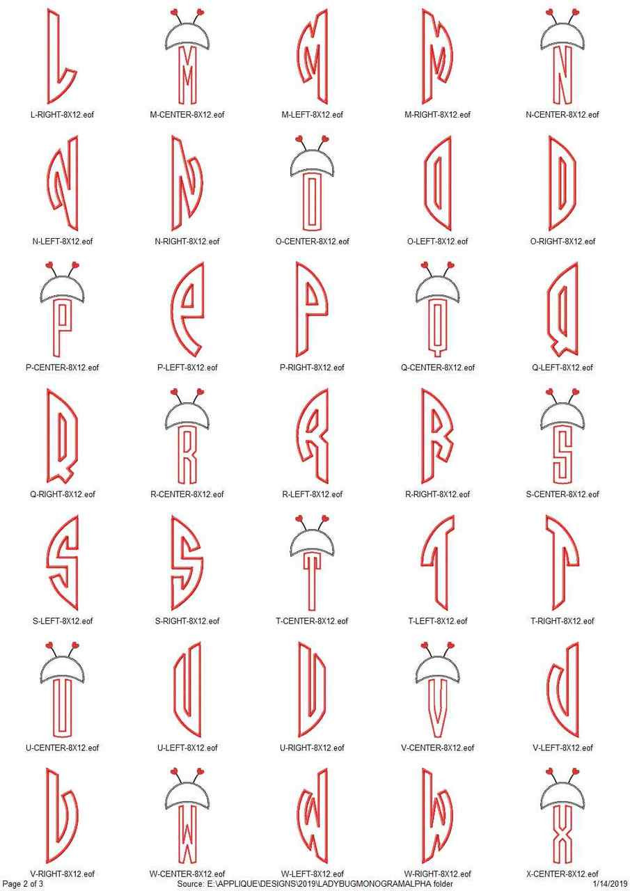 Ladybug Monogram Alphabet Embroidery Machine Design