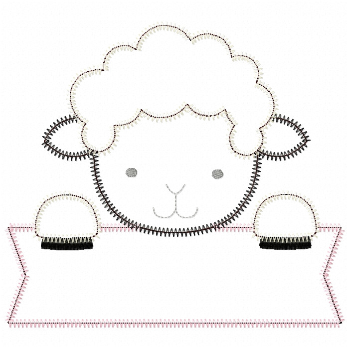 Lamb Banner Satin and ZigZag Stitch Embroidery Machine Design