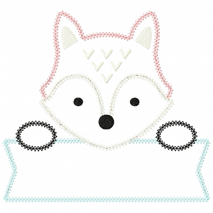 Fox Banner Vintage and Chain Stitch Embroidery Machine Design