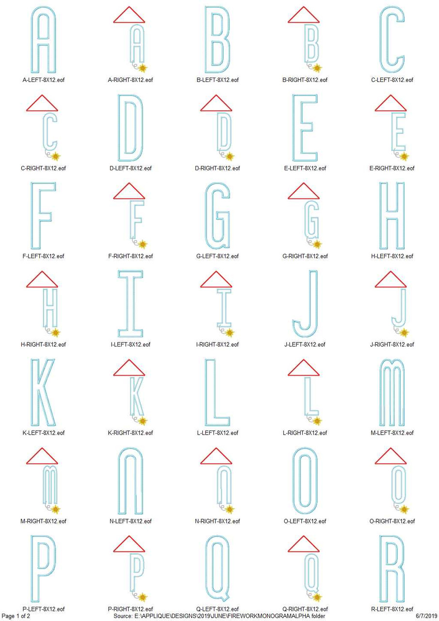 Firework Monogram Applique Alphabet Embroidery Machine Design