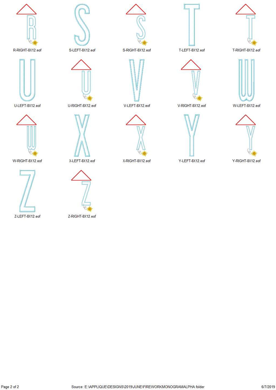 Firework Monogram Applique Alphabet Embroidery Machine Design