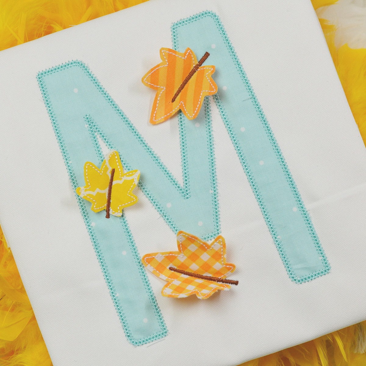 3D Leaf Applique Alpha Embroidery Machine Design