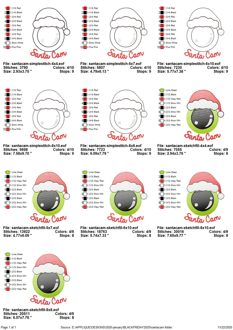 Santa Cam Simple Stitch and Sketch Fill Applique Embroidery Machine Design