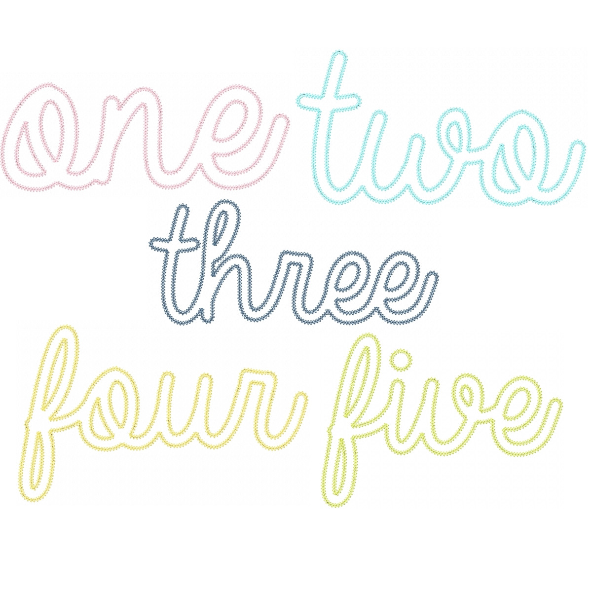 Cursive Script One Two Three Four Five Vintage and Chain Applique ...