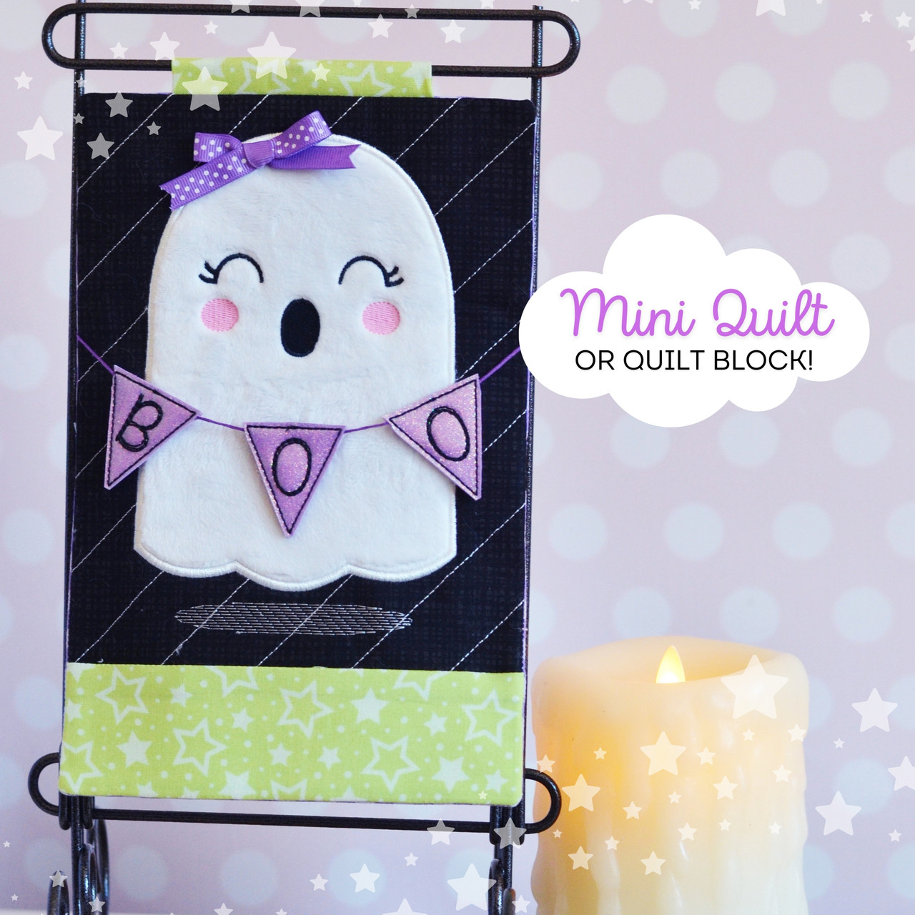 In the Hoop Ghost Mini Quilt and Block Machine Embroidery Design