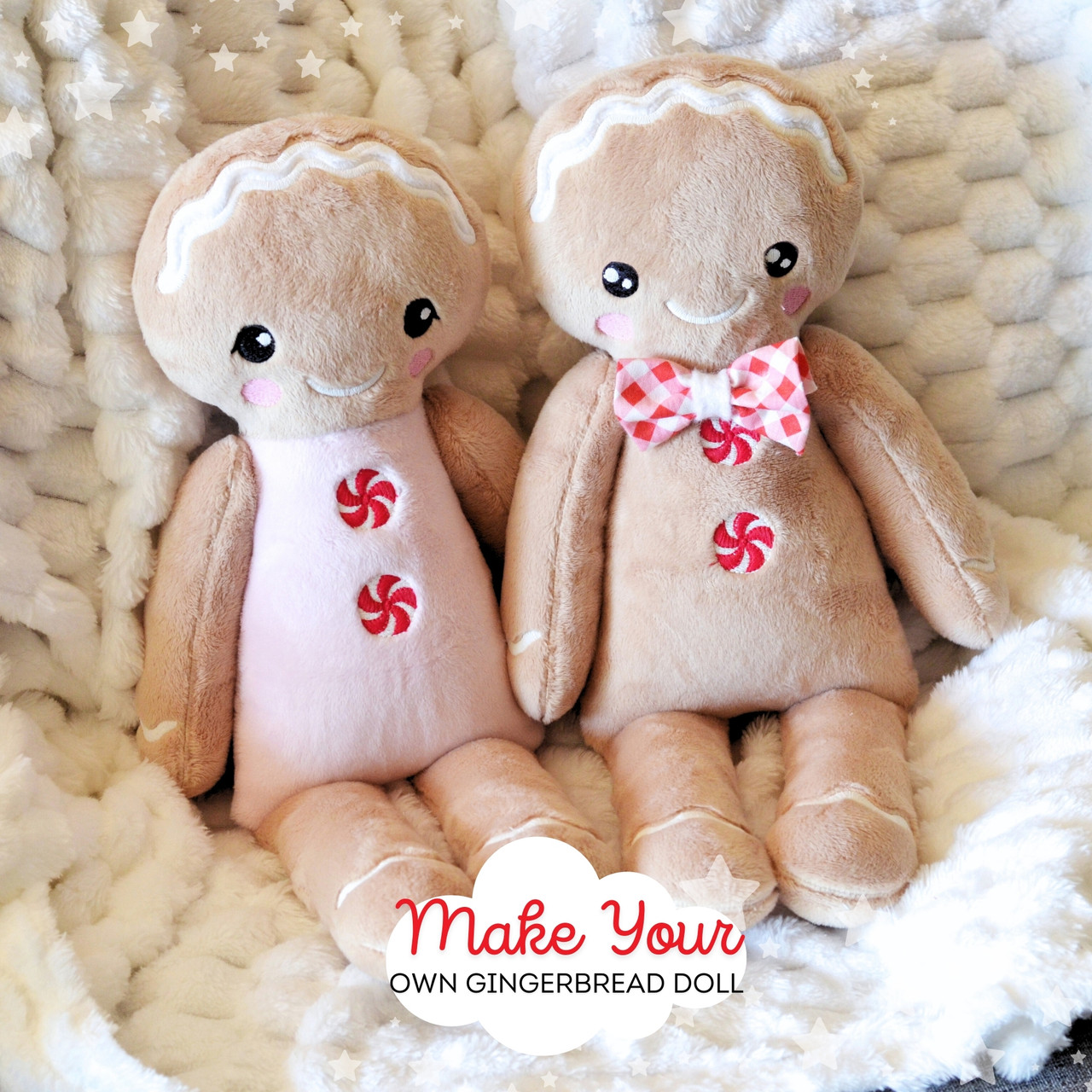 Gingerbread Doll Plushie Machine Embroidery Design For Christmas