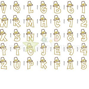 Pilgrim Hat Alphabet Embroidery Machine Design