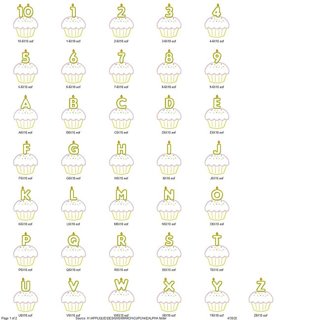 Cupcake Alpha Embroidery Machine Design