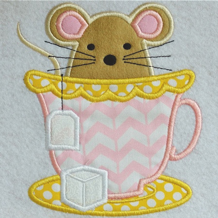 Teacup Mouse Applique Embroidery Machine Design