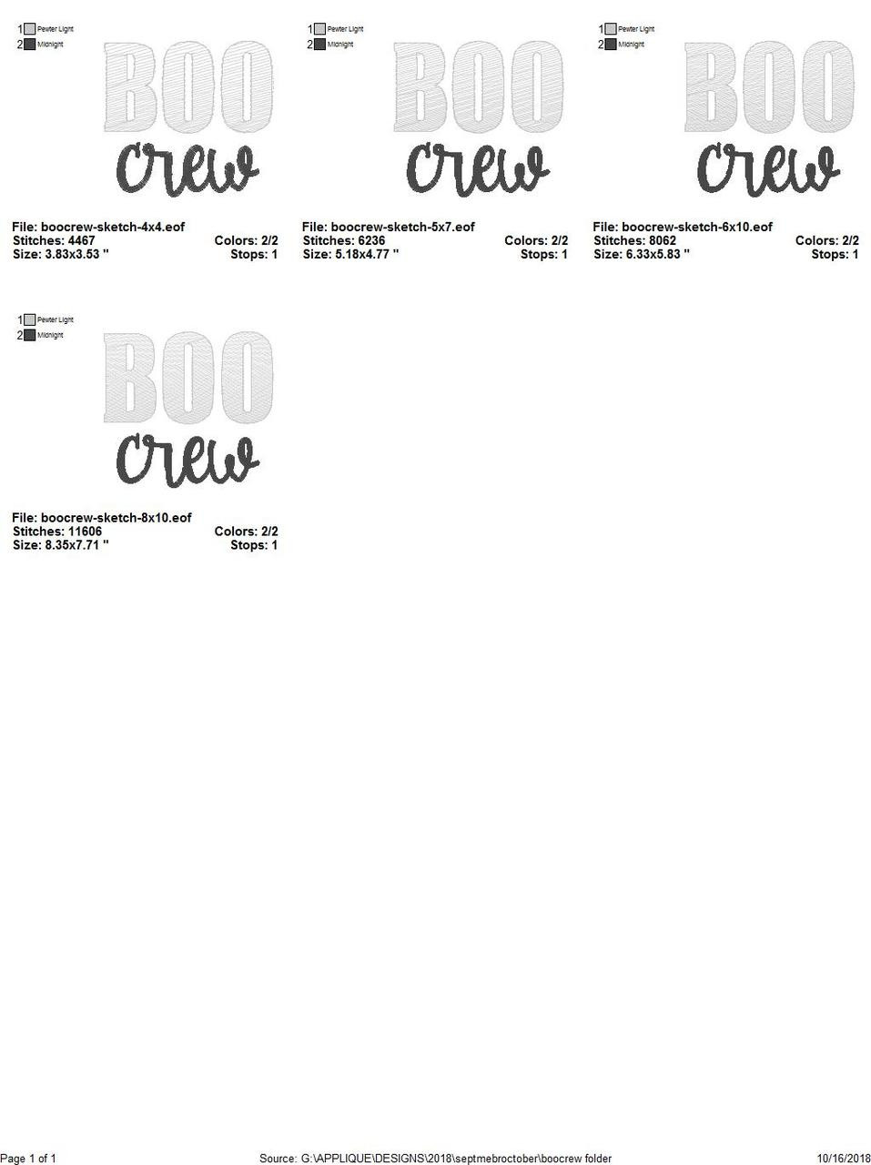 Boo Crew Sketch Embroidery Embroidery Machine Design