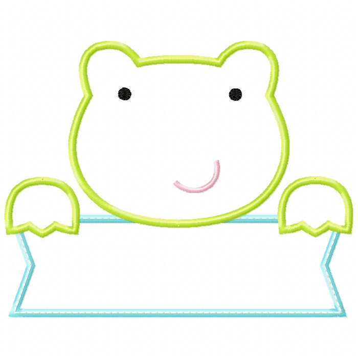 Frog Banner Satin and ZigZag Stitch Embroidery Machine Design