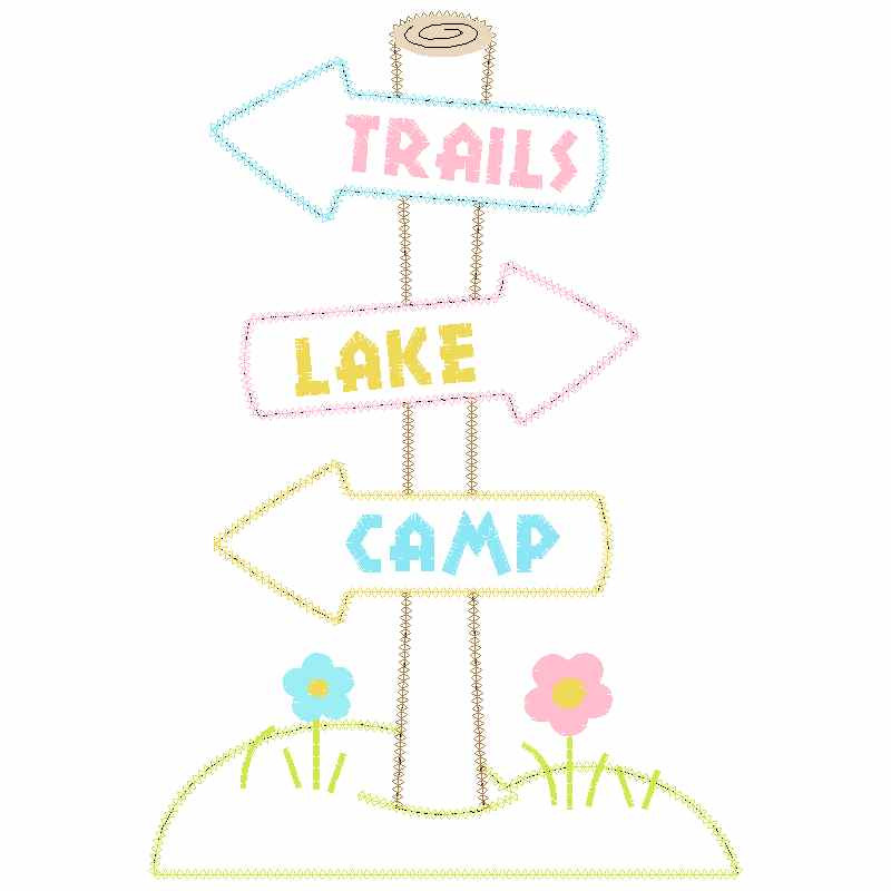 Trail Signs Sketch Applique Embroidery Machine Design