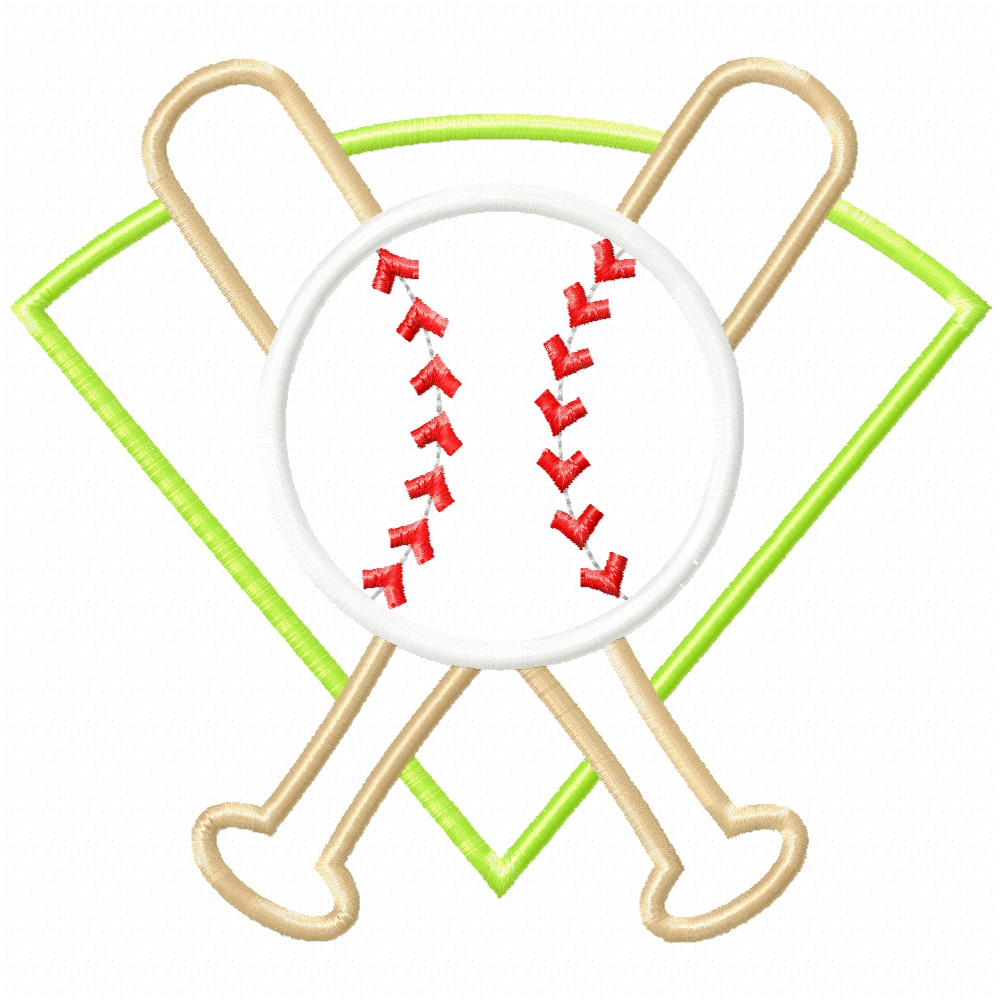 Baseball and Bats Applique Embroidery Machine Design