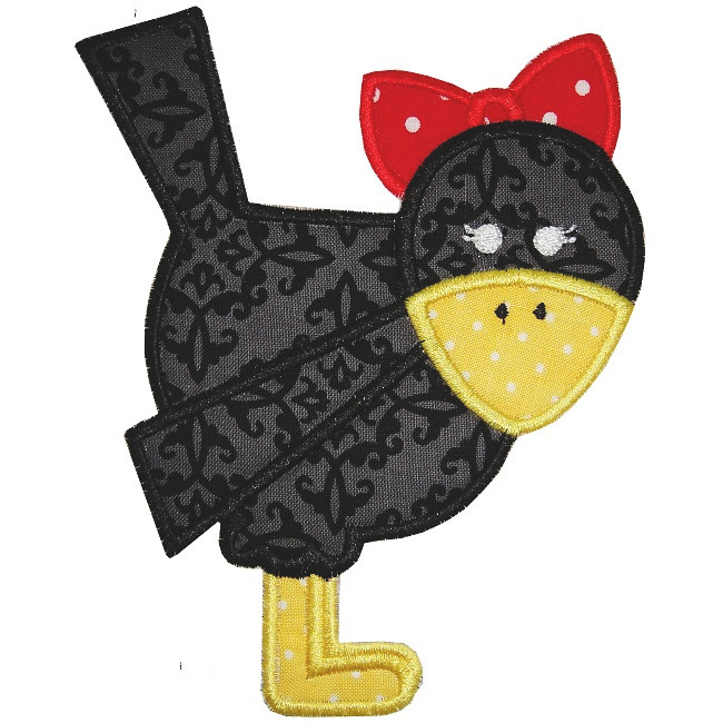 Girly Crow Applique Embroidery Machine Design