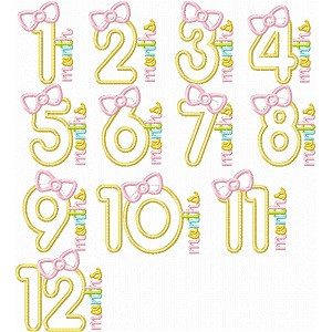 Birth Month Bow Set Embroidery Machine Design