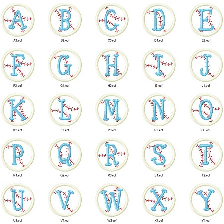 Tiny Baseball Alpha Embroidery Machine Design