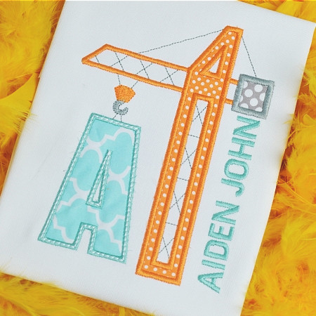 Construction Crane Alpha Embroidery Machine Design