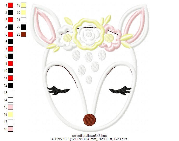 Sweet Fawn Applique Embroidery Machine Design