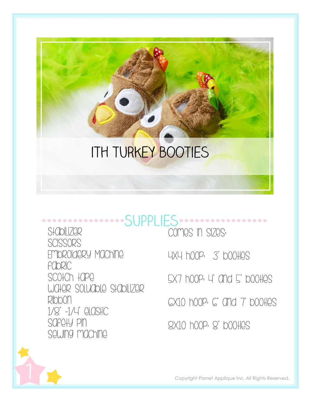 In the Hoop Turkey Baby Booties Embroidery Machine Design