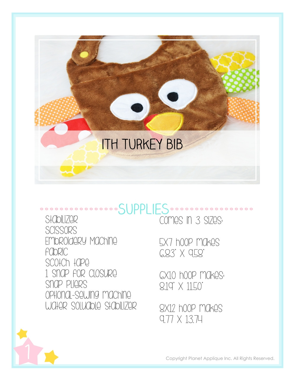 In the Hoop Turkey Bib Embroidery Machine Design