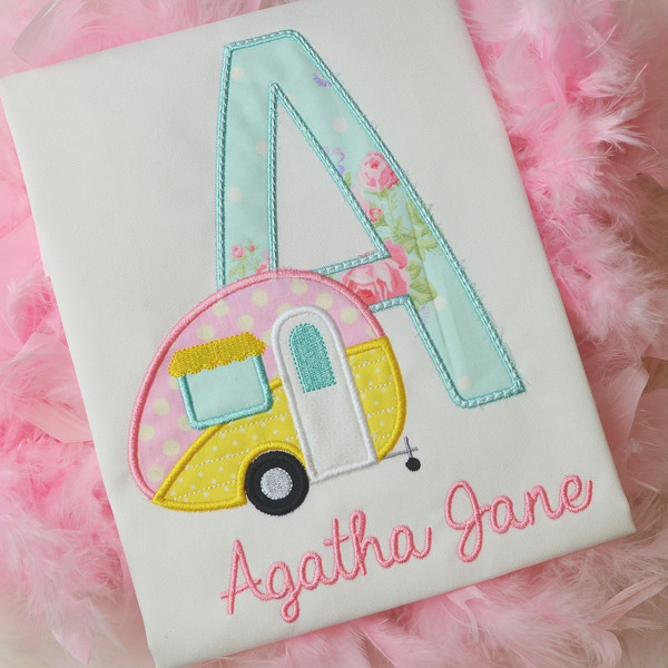 Happy Camper Applique Alphabet Embroidery Machine Design