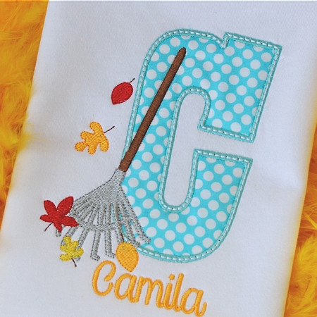 Rake n Leaves Alpha Embroidery Machine Design
