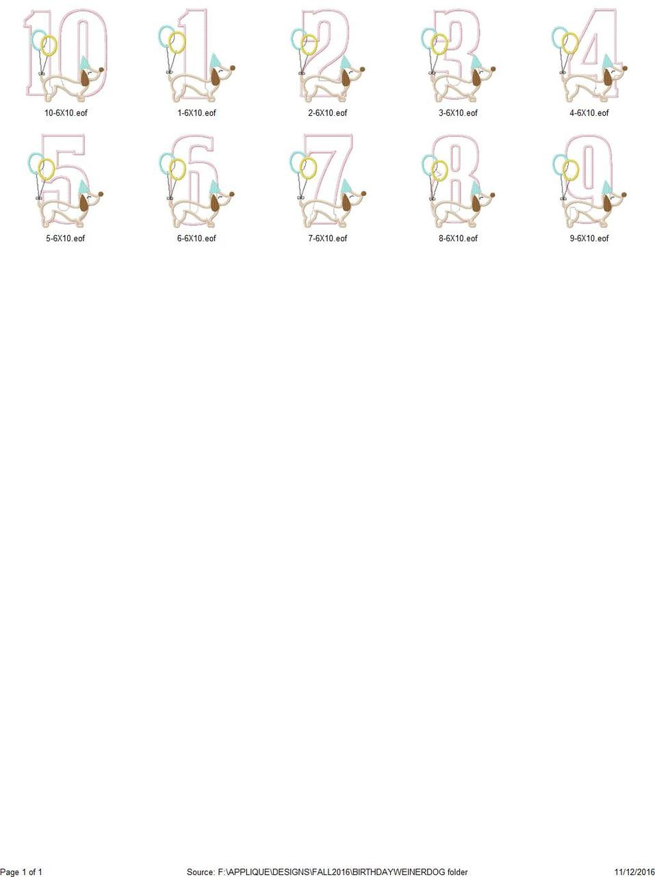 Birthday Dog Numbers Embroidery Machine Design