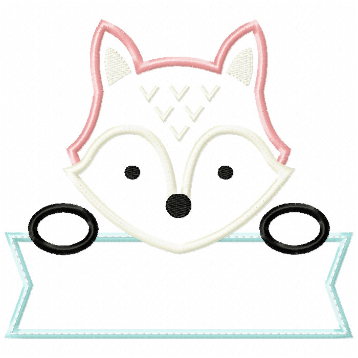 Fox Banner Satin and ZigZag Stitch Embroidery Machine Design