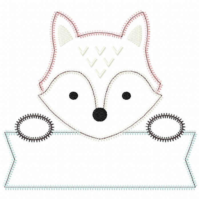 Fox Banner Satin and ZigZag Stitch Embroidery Machine Design