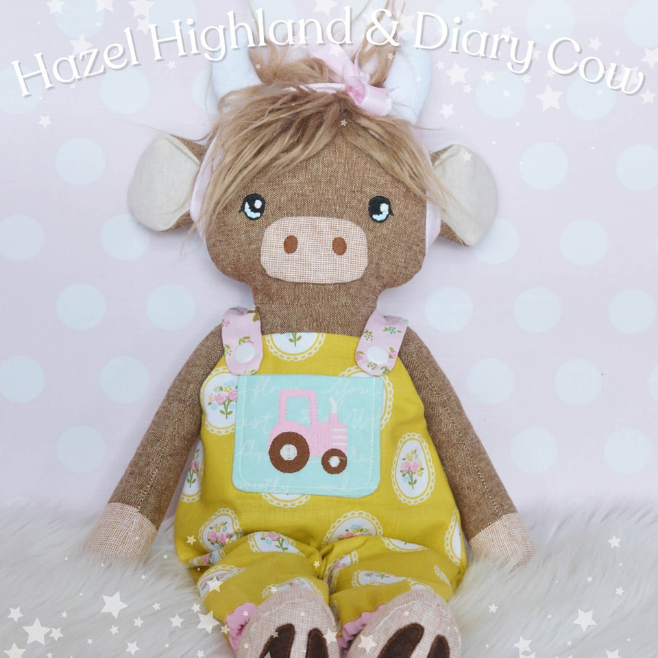 Highland Cow Farm Animal Doll Plushie Design For Embroidery Machine Pattern