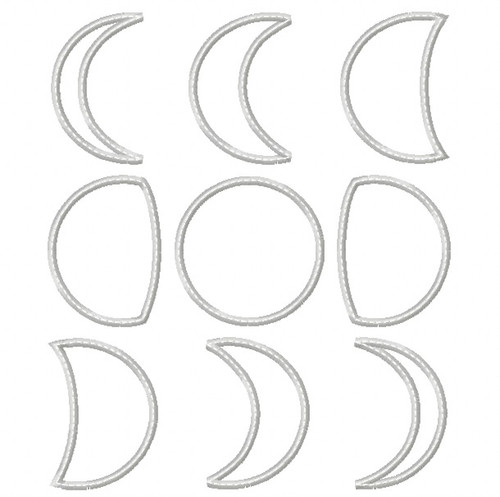 Moon Phases Satin and Zigzag Stitch Applique Embroidery Machine Design