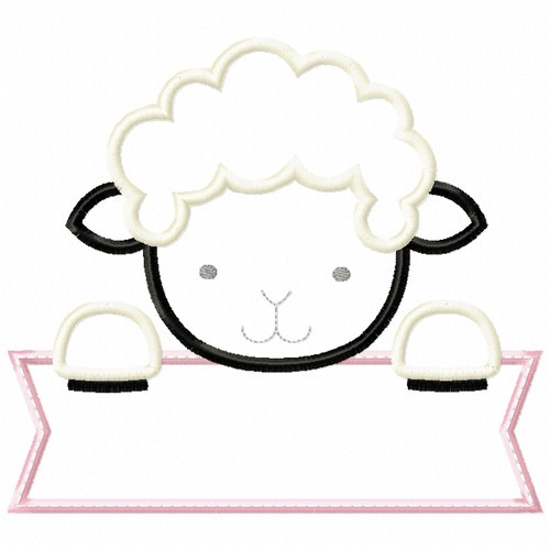 Lamb Banner Satin and ZigZag Stitch Embroidery Machine Design