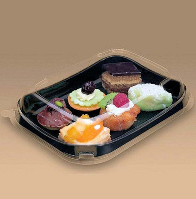 pack x 10 | Small black base clear lid platters |245 x 185 x60mm ...