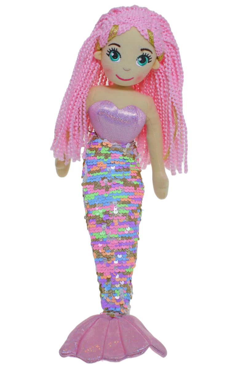 Cotton Candy - 45cm PEARL Pink/Gold/Rainbow Flip Sequinned Tail Mermaid ...