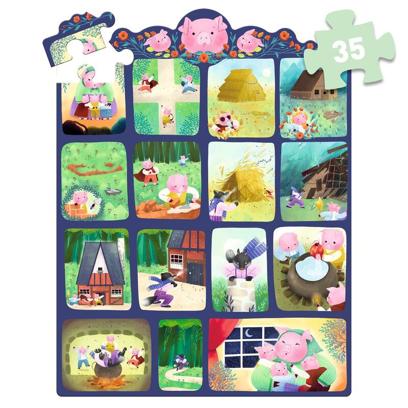 Djeco - The Three Little Pigs Story Puzzle - 35pc | Discount Toy Co