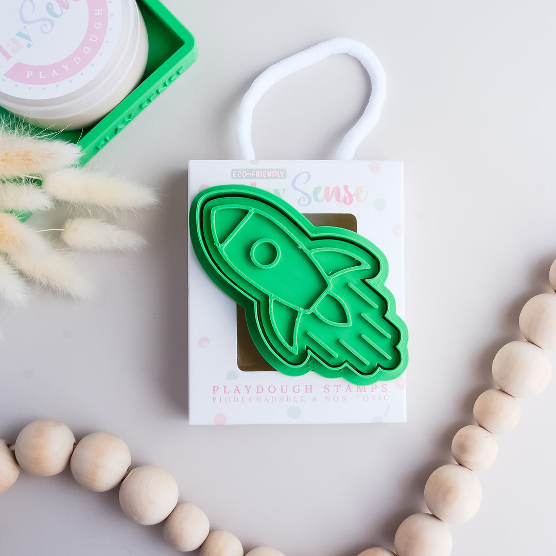 Play Sense - Eco Playdough Stamp - Space Rocket Blast Green