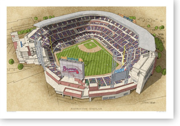 Atlanta Braves "First Pitch" at SunTrust Park Panoramic Framed Poster ...