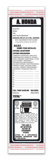 Custom Addendum Sticker (One Color) 3.4" x 11" (Form-#8259-1) - Park ...