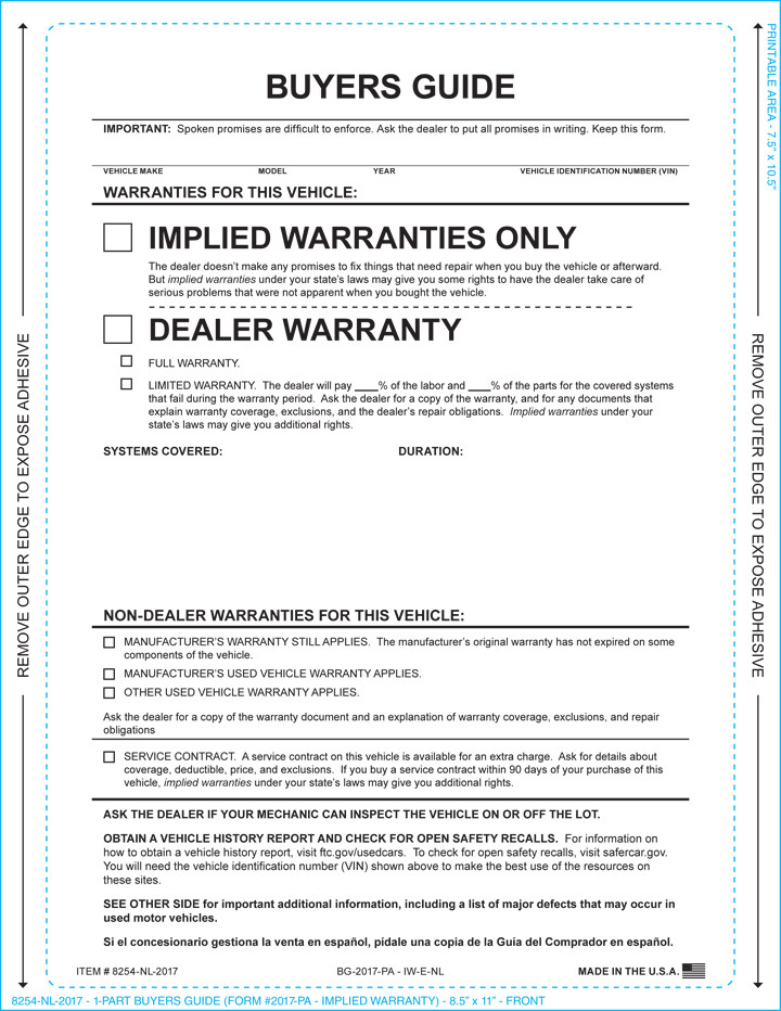 1-Part Buyers Guide-Implied Warranty (WIth and Without Lines) (Form #BG ...