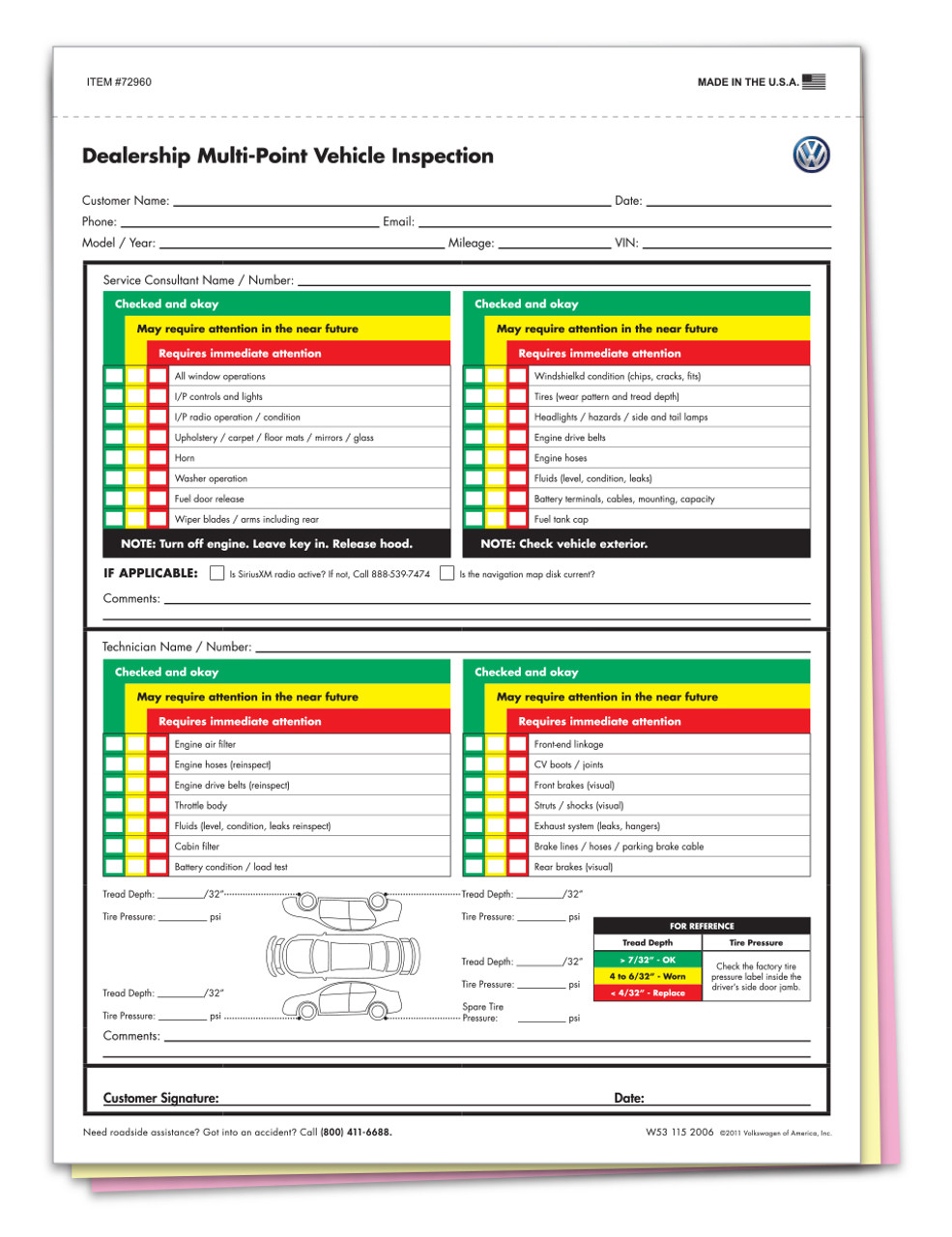 Manufacturer Specific Volkswagen Multi Point Inspection Form 72960 manufacturer-specific-volkswagen-multi-point-inspection-form-72960